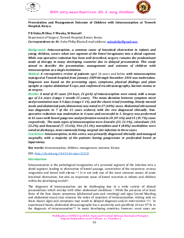 (PDF) Presentation and management outcome of children with ...