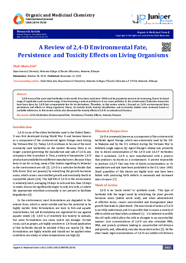 (PDF) A Review of 2,4-D Environmental Fate, Persistence and Toxicity ...
