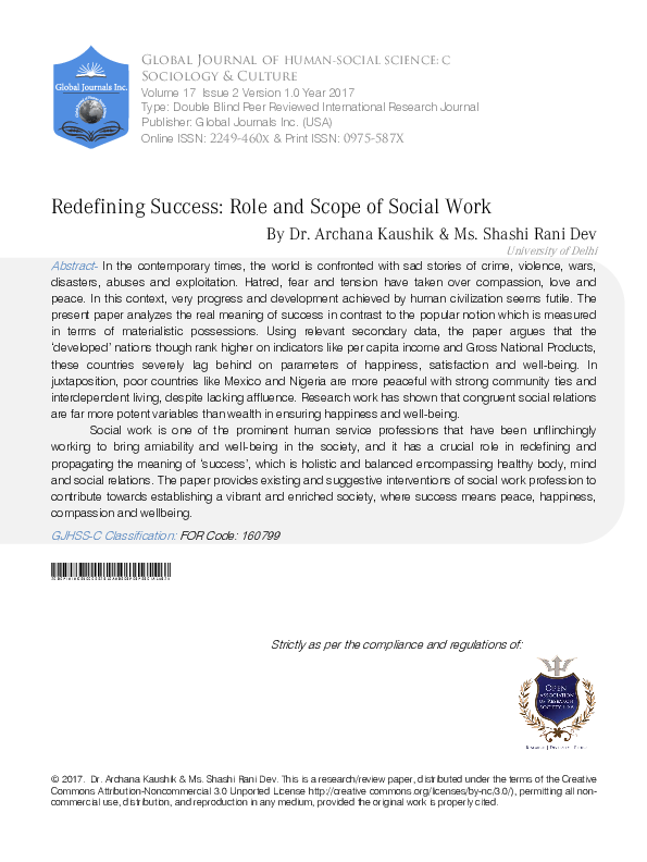 (PDF) Rethinking Success: The Impact of Social Work on Well-Being