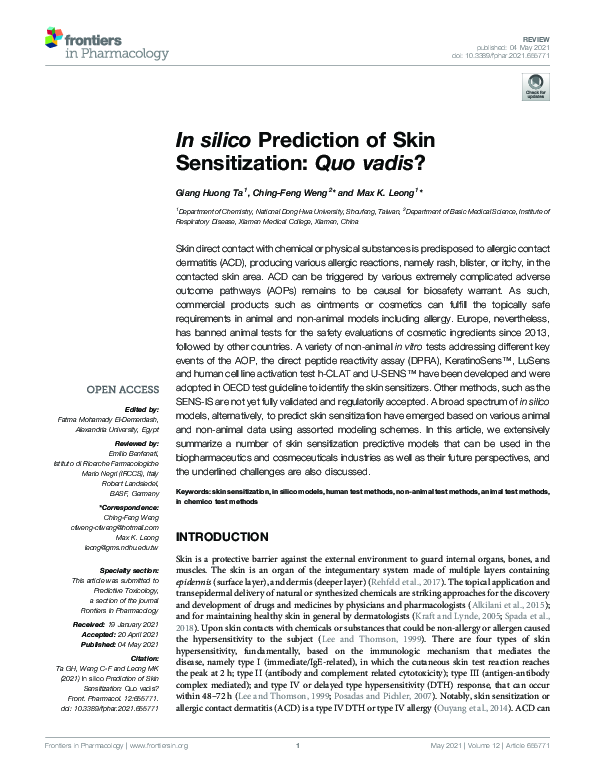 (PDF) In silico Prediction of Skin Sensitization: Quo vadis?