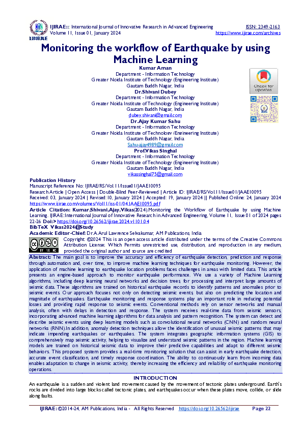 (PDF) Monitoring the workflow of Earthquake by using Machine Learning