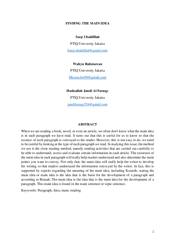 (PDF) FINDING THE MAIN IDEA
