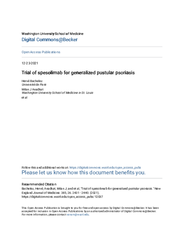 (PDF) Trial of Spesolimab for Generalized Pustular Psoriasis