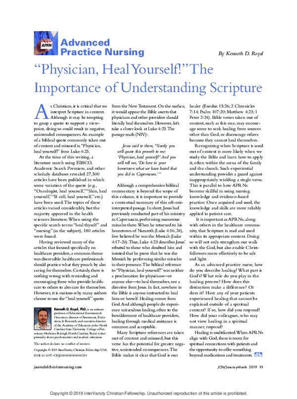 (PDF) “Physician, Heal Yourself!” The Importance of Understanding Scripture