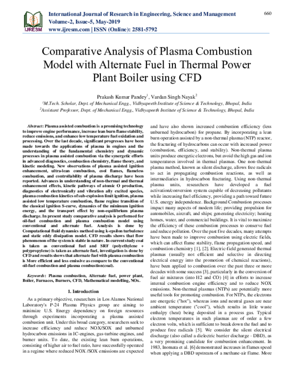 (PDF) Comparative Analysis of Plasma Combustion Model with Alternate ...