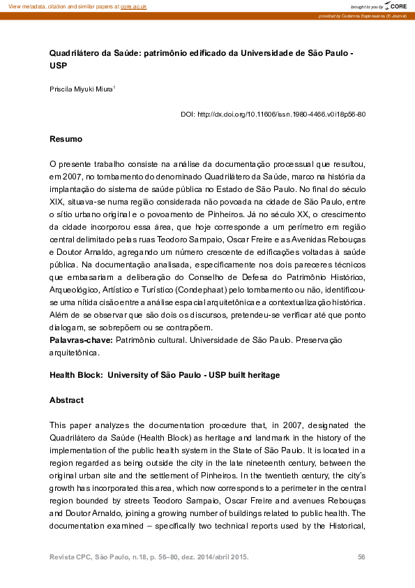 (PDF) Health Block: University of São Paulo - USP built heritage