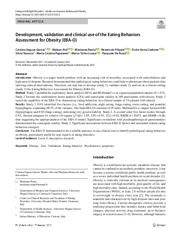 (PDF) Development, validation and clinical use of the Eating Behaviors Assessment for Obesity ...