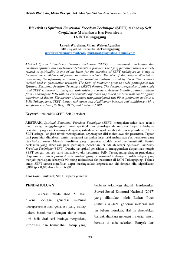 (PDF) Efektivitas Spiritual Emotional Freedom Technique (SEFT) terhadap ...
