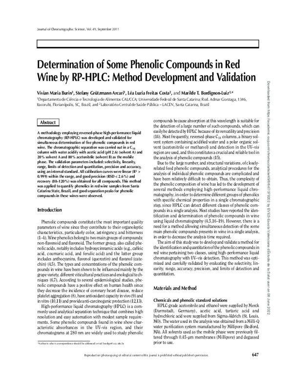 (PDF) Determination of Some Phenolic Compounds in Red Wine by RP-HPLC ...