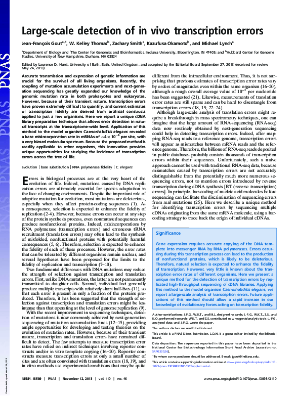 Pdf Large Scale Detection Of In Vivo Transcription Errors W Thomas