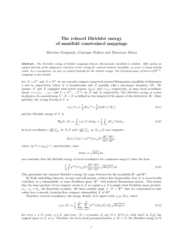 (PDF) Relaxed Dirichlet Energy in Manifold Mappings