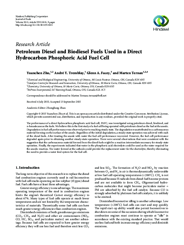 (PDF) Petroleum Diesel and Biodiesel Fuels Used in a Direct Hydrocarbon ...