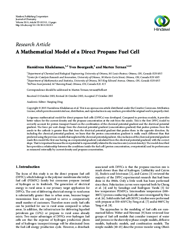 (PDF) A Mathematical Model of a Direct Propane Fuel Cell
