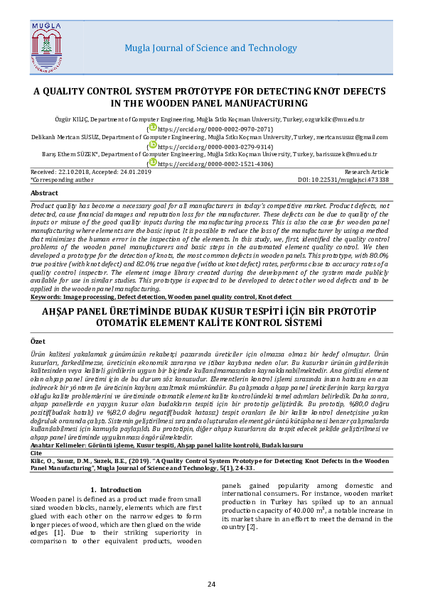 Pdf A Quality Control System Prototype For Detecting Knot Defects In The Wooden Panel