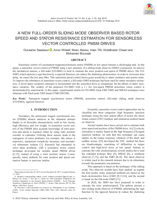 Pdf A New Full‐order Sliding Mode Observer Based Rotor Speed And
