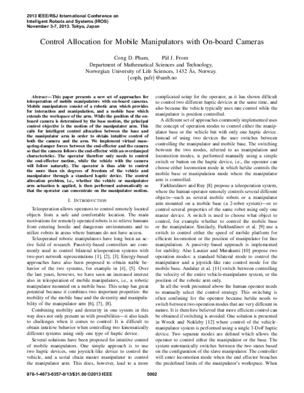 (PDF) Control allocation for mobile manipulators with on-board cameras ...