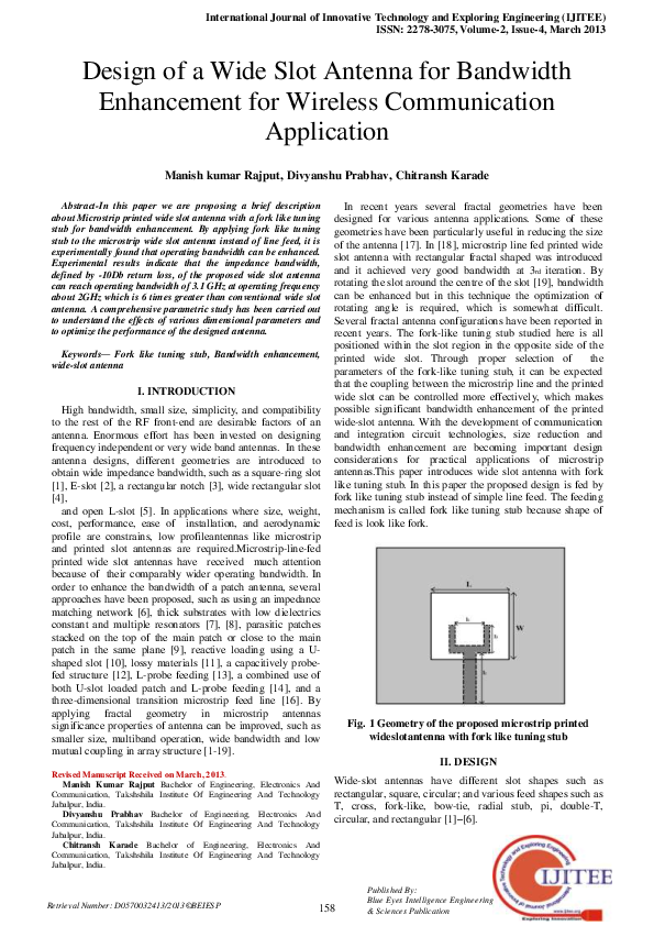 (PDF) Design of a Wide Slot Antenna for Bandwidth Enhancement for ...