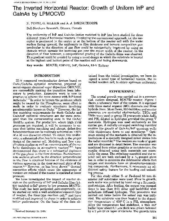 (PDF) The inverted horizontal reactor: Growth of uniform InP and GaInAs ...