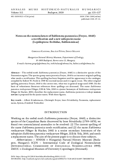 (PDF) Notes on the nomenclature of Eublemma pannonica (Freyer, 1840): a ...