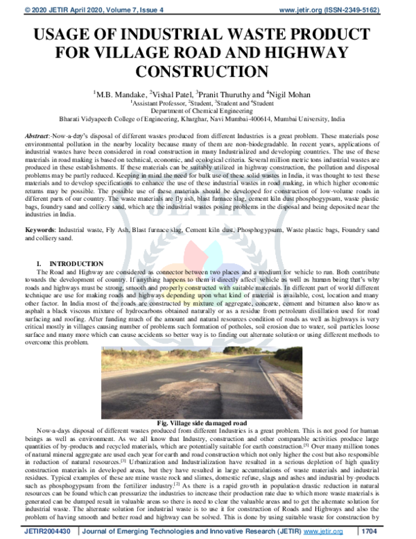 (PDF) Usage of Industrial Waste Product for Village Road and Highway ...