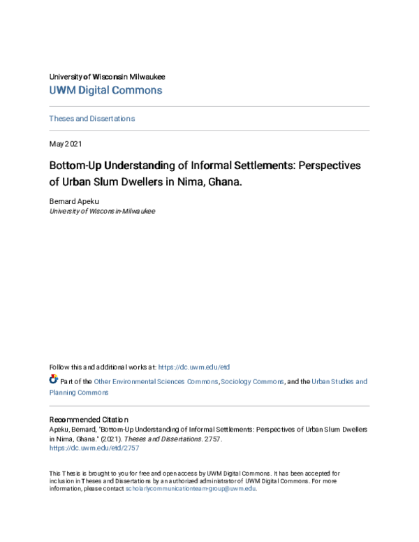 (PDF) Bottom-Up Understanding of Informal Settlements: Perspectives of ...