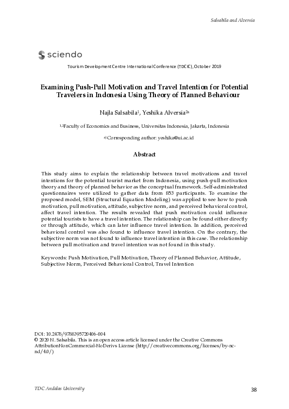 (PDF) Examining Push-Pull Motivation and Travel Intention for Potential ...