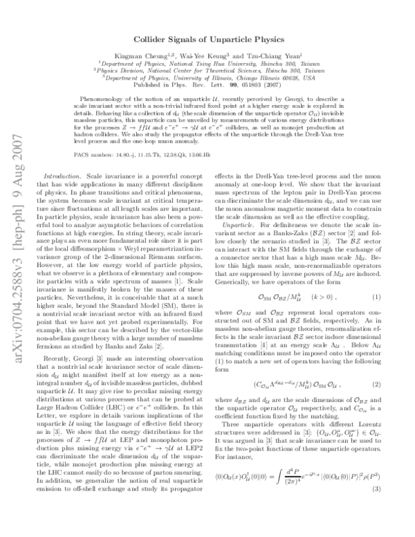 (PDF) Collider Signals of Unparticle Physics
