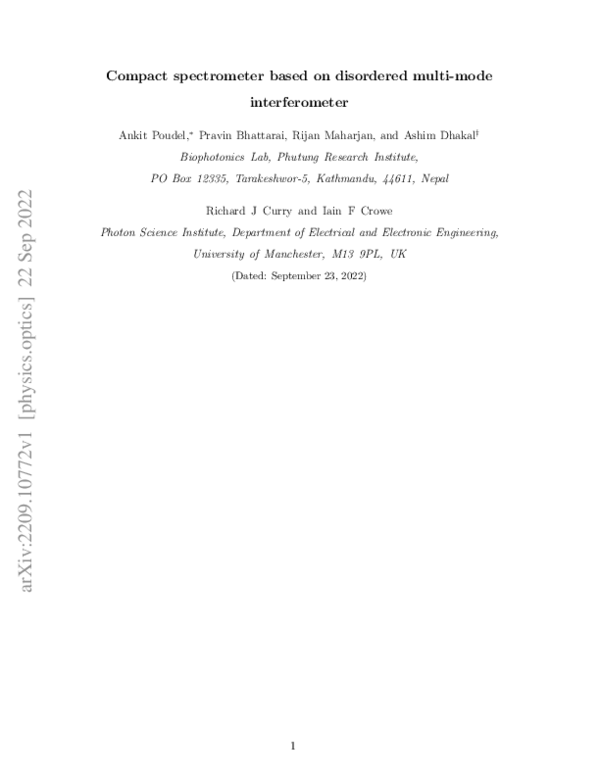 (PDF) Spectrometer based on a compact disordered multi-mode interferometer