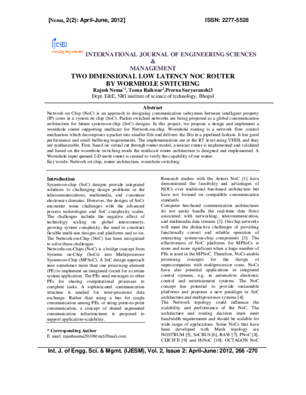 (PDF) Two Dimensional Low Latency Noc Router by Wormhole Switching