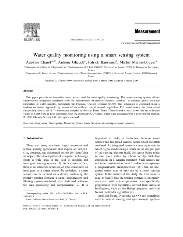 (PDF) Water quality monitoring using a smart sensing system