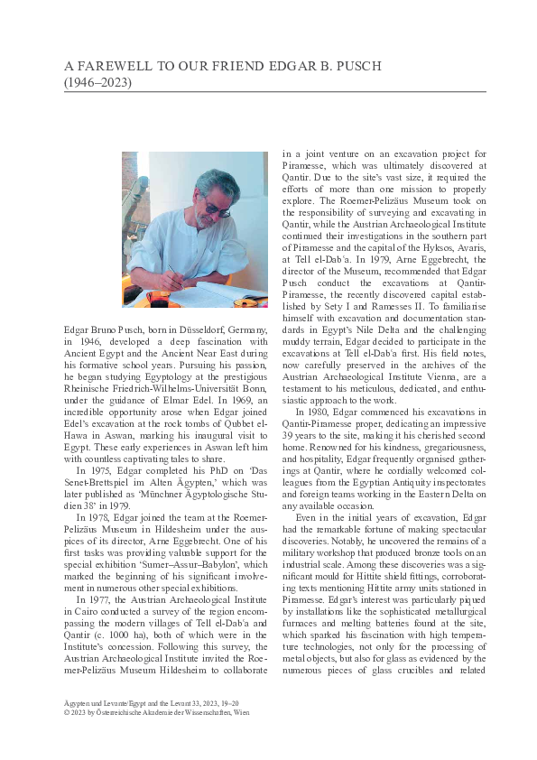(PDF) A Farewell to our friend Edgar B. Pusch (1946-2023)