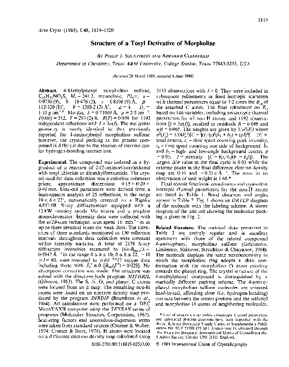 (PDF) Structure of a tosyl derivative of morpholine