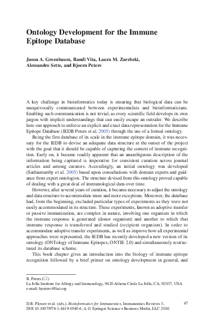 (PDF) Ontology Development for the Immune Epitope Database | Randi Vita - Academia.edu
