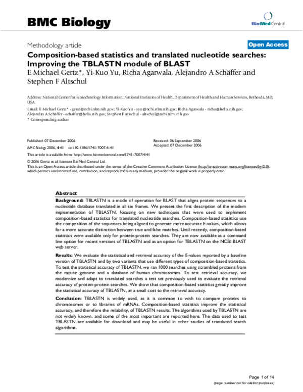 (PDF) Composition-based statistics and translated nucleotide searches ...