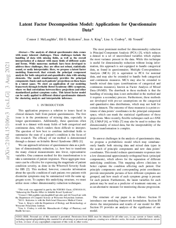 (PDF) Latent Factor Decomposition Model: Applications for Questionnaire Data