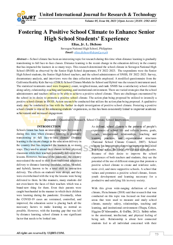 (PDF) Fostering a Positive School Climate to Enhance Senior High School ...