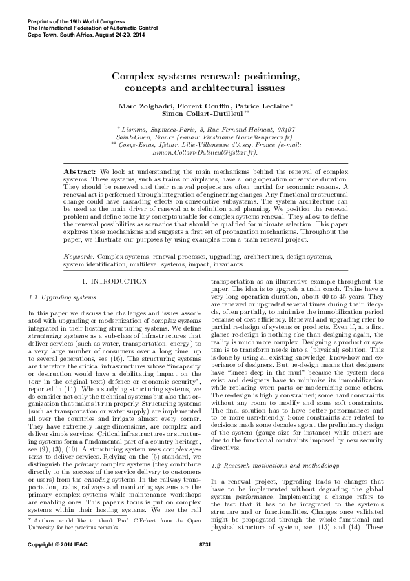 (PDF) Complex systems renewal: positioning, concepts and architectural issues