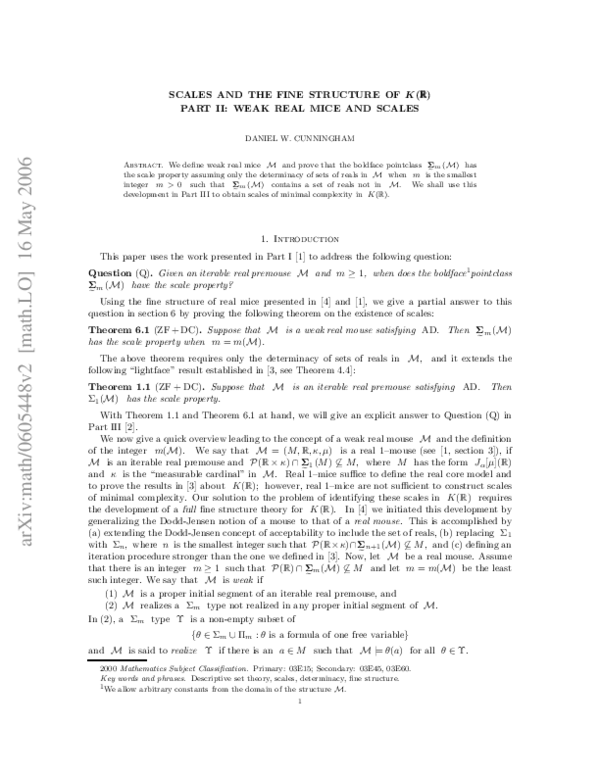 (PDF) Scales and the fine structure of K(R). Part II: Weak real mice ...