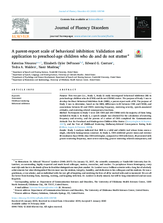 (PDF) A parent-report scale of behavioral inhibition: Validation and application to preschool ...