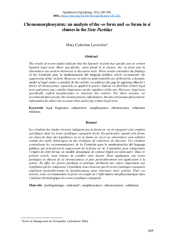 (PDF) Chronomorphosyntax: an analysis of the re form and se forms in si ...