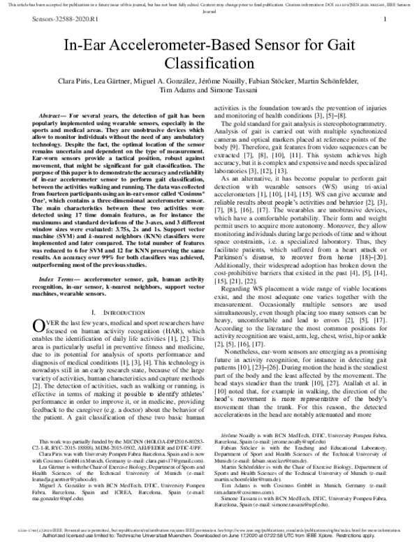 (PDF) In-Ear Accelerometer-Based Sensor for Gait Classification