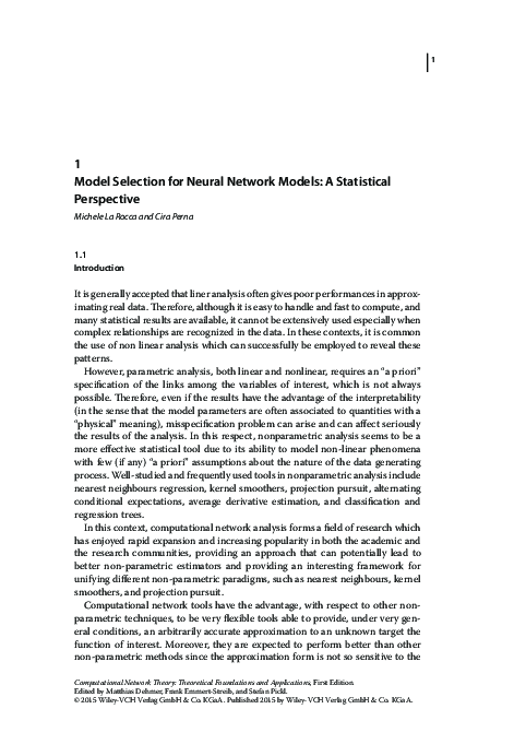 (PDF) 1 Model Selection for Neural Network Models: A Statistical Perspective