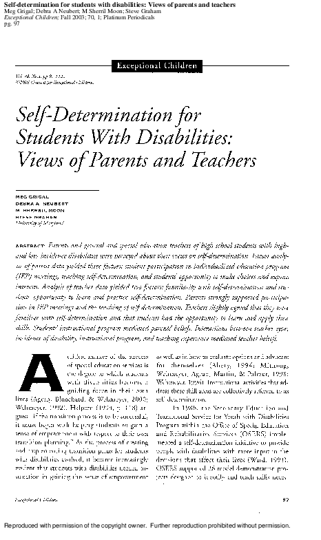 (PDF) Self-Determination for Students with Disabilities: Views of ...