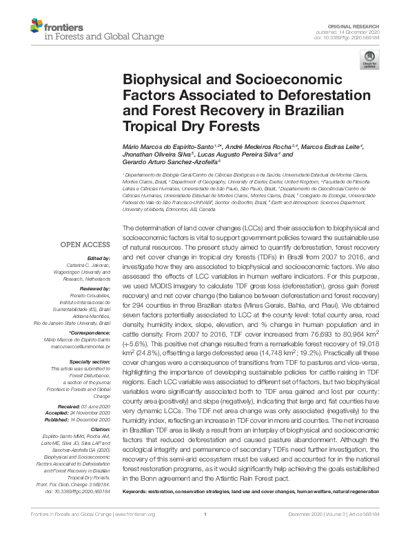 (PDF) Biophysical and Socioeconomic Factors Associated to Deforestation ...