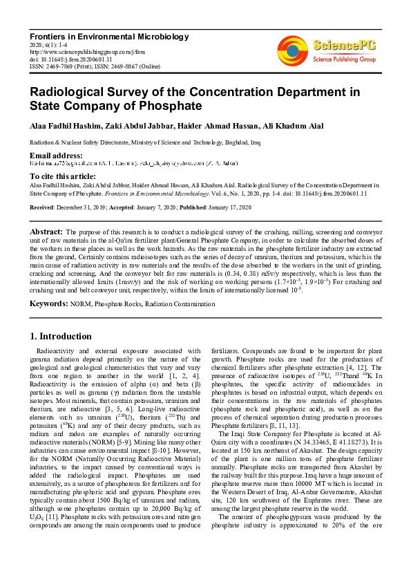 (PDF) Radiological Survey of the Concentration Department in State ...