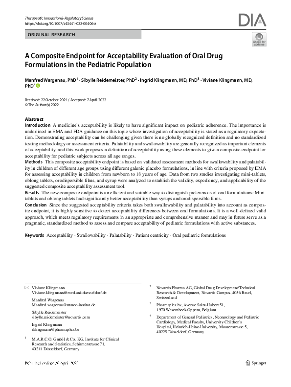 (PDF) A Composite Endpoint for Acceptability Evaluation of Oral Drug ...