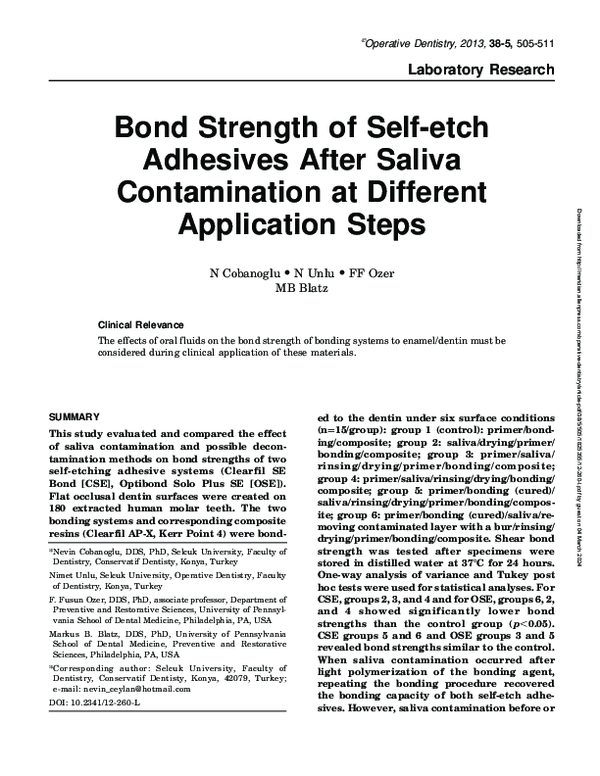(PDF) Bond Strength of Self-etch Adhesives After Saliva Contamination ...