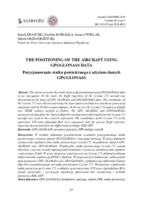 (PDF) The Positioning of the Aircraft Using GPS/GLONASS Data