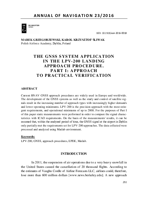 (PDF) The GNSS System Application in the LPV-200 Landing Approach ...