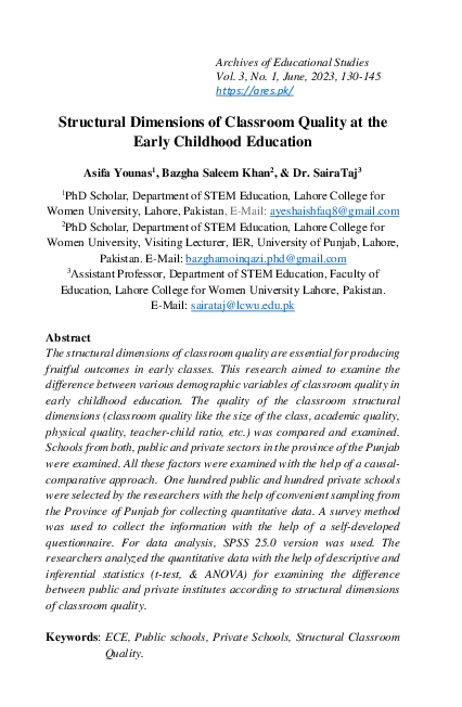 (PDF) Structural Dimensions of Classroom Quality at the Early Childhood ...